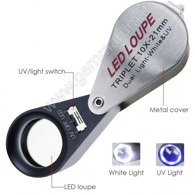 TRIPLET LOUPE 10x with LED and UV light